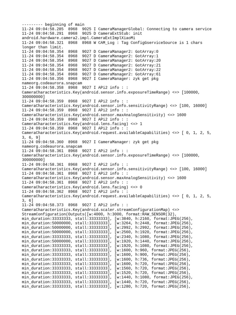Camera Service Connection Logs | PDF | Software Engineering | Computer Programming