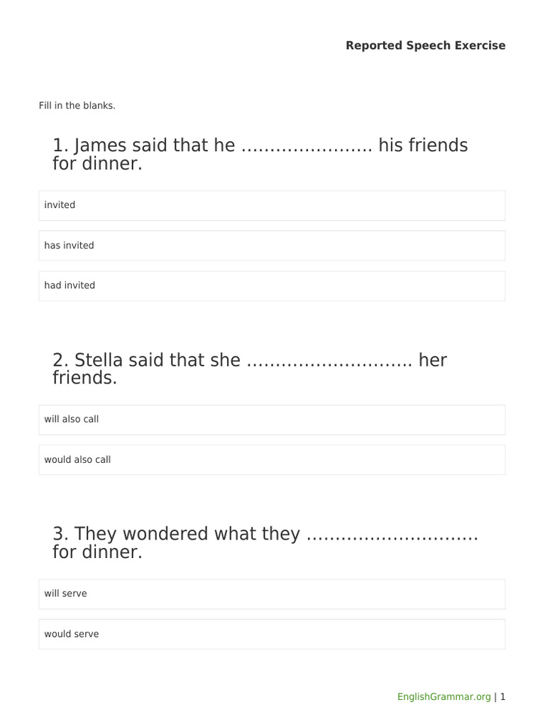 Reported Speech Exercise | PDF