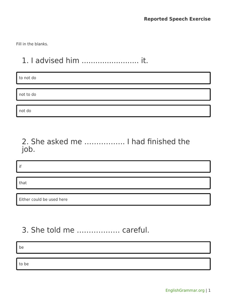 Reported Speech Exercise | PDF