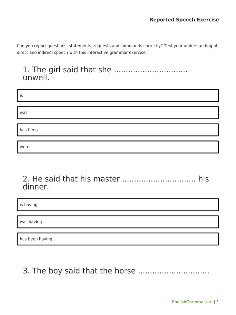 Reported Speech Exercise | PDF | Linguistics