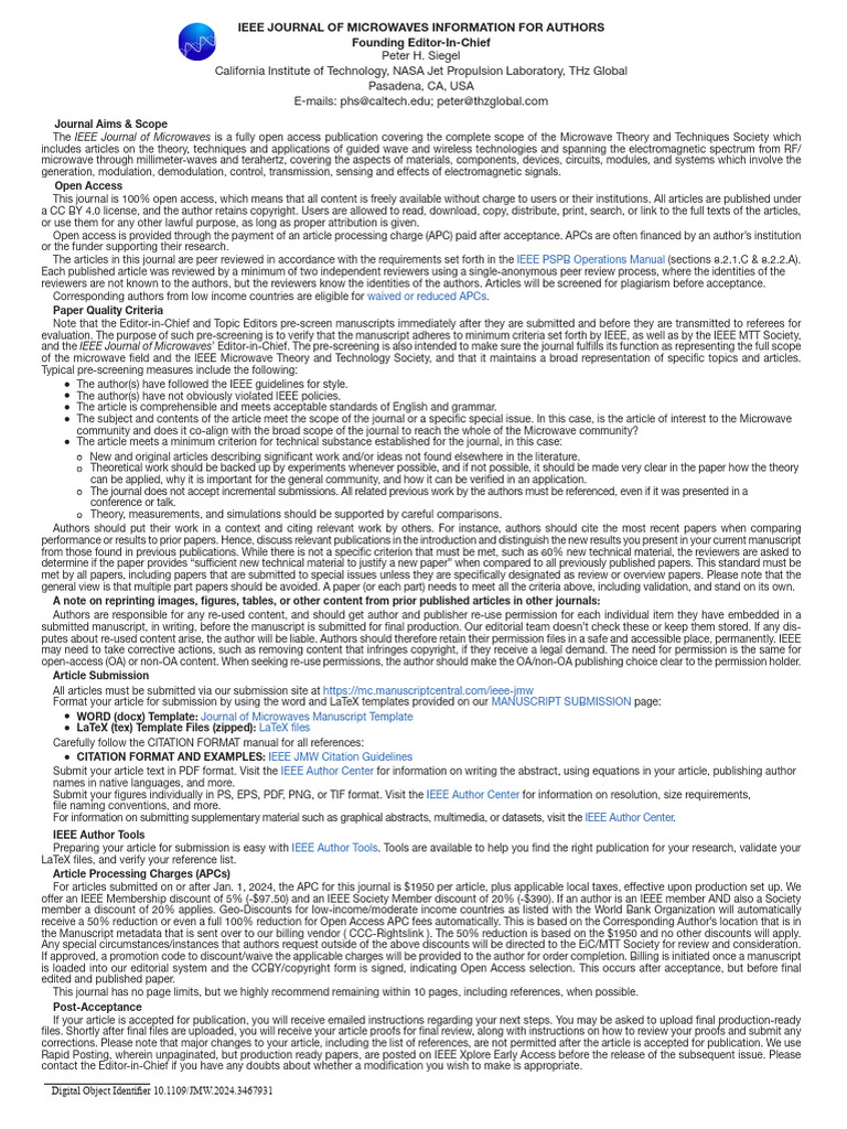 IEEE Journal of Microwaves Information For Authors | PDF | Open Access ...