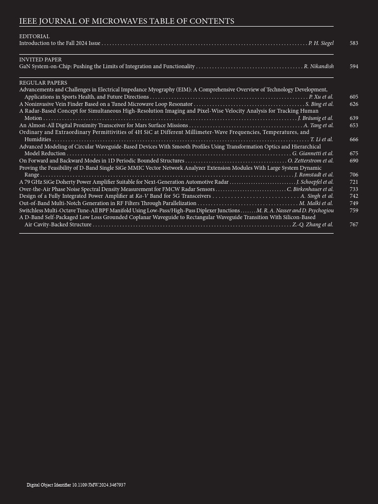 IEEE Journal of Microwaves Table of Contents | PDF | Information And ...