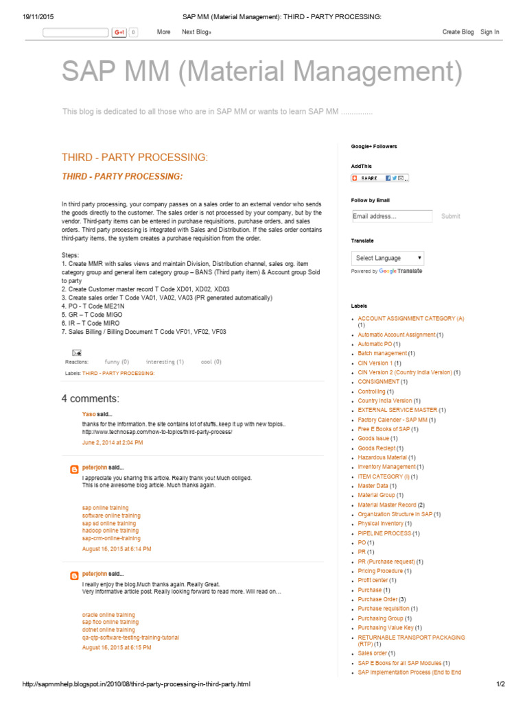SAP MM: Third-Party Processing Guide | PDF | Computing | Information Technology
