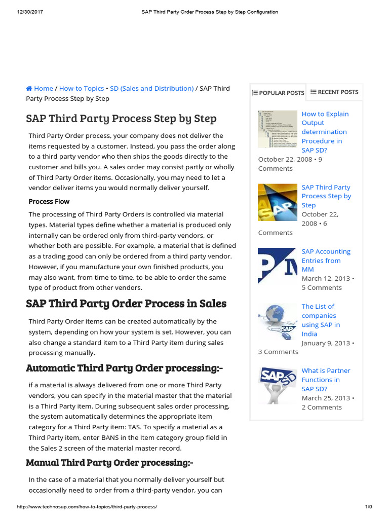 SAP Third Party Order Process Step by Step Configuration-VVVVVV | PDF ...
