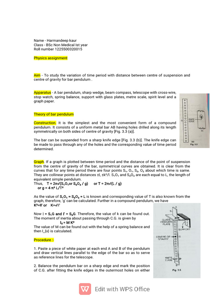 Variation of Time Period of Bar Pendulum | PDF | Pendulum | Mechanics