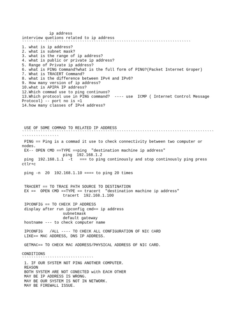 IP Address Interview Questions Guide | PDF | Internet Protocols | Ip ...