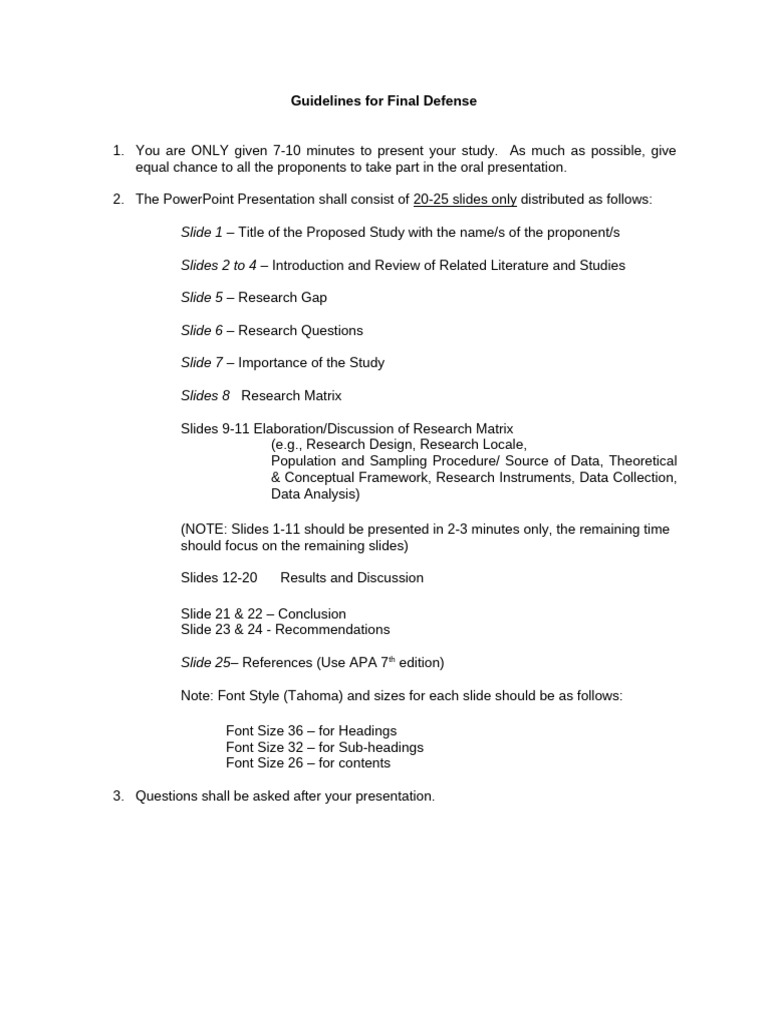 Guidelines For Final Defense | PDF