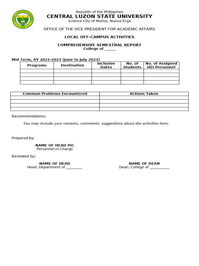 Form 013 Semestral Report | PDF