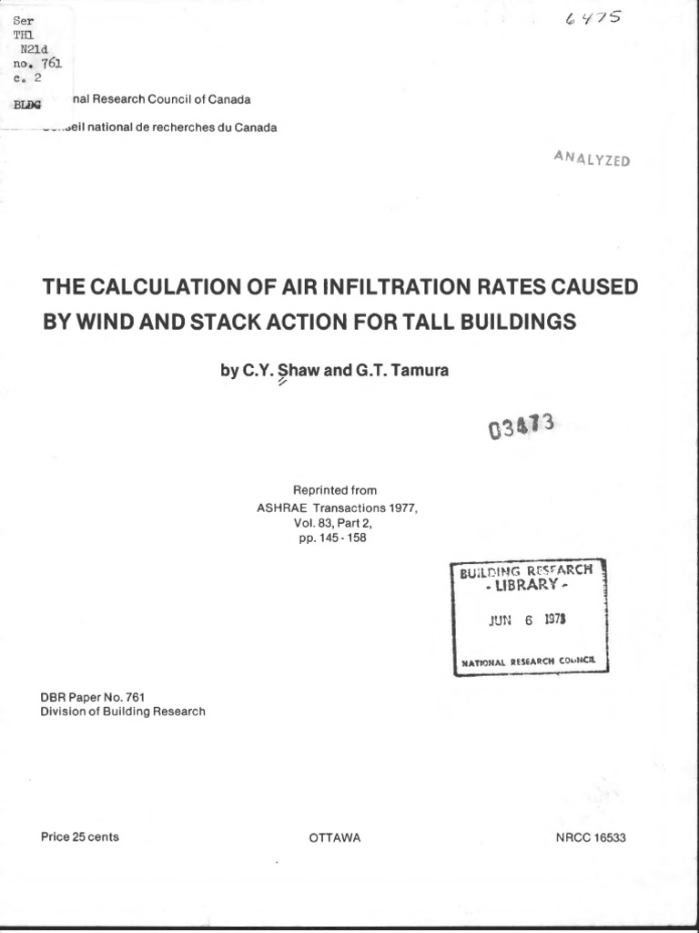 The Calculation of Air Infiltration Rates Caused by Wind and Stack ...