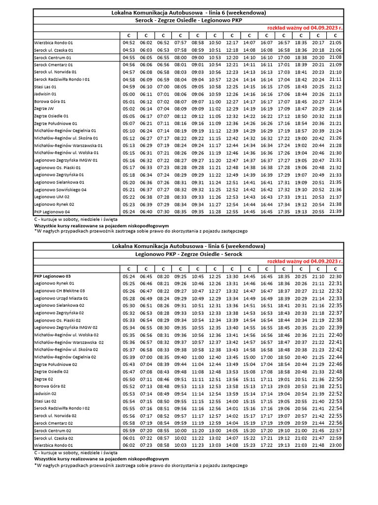 Rozkład Jazdy Linia 6 | PDF