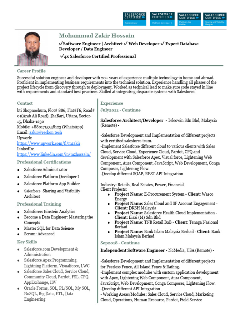 CV Mohammad Zakir Hossain | PDF | Oracle Corporation | Sql