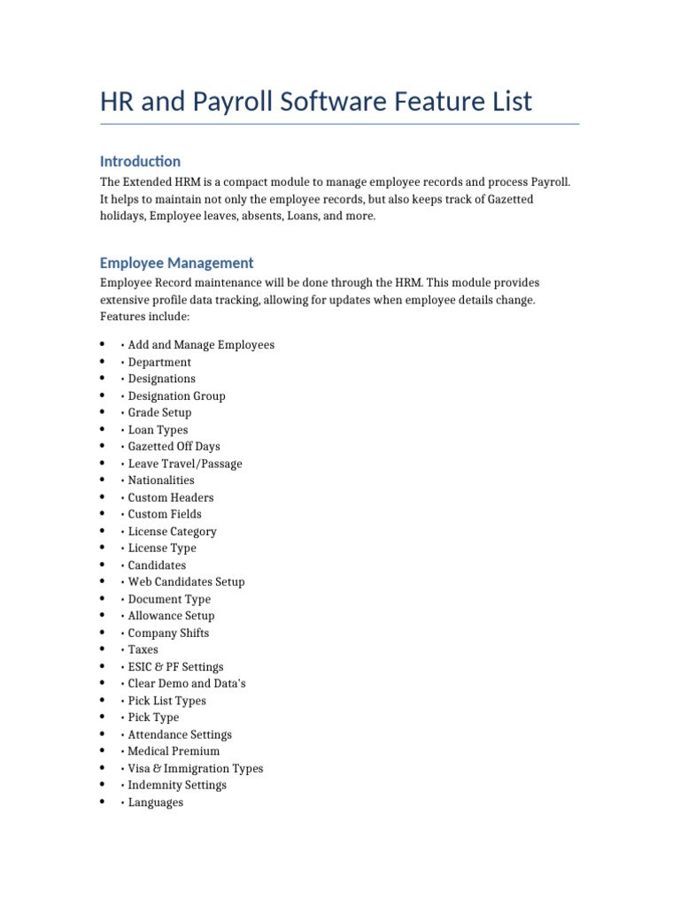 HR Payroll Software Features | PDF | Payroll | Paycheck