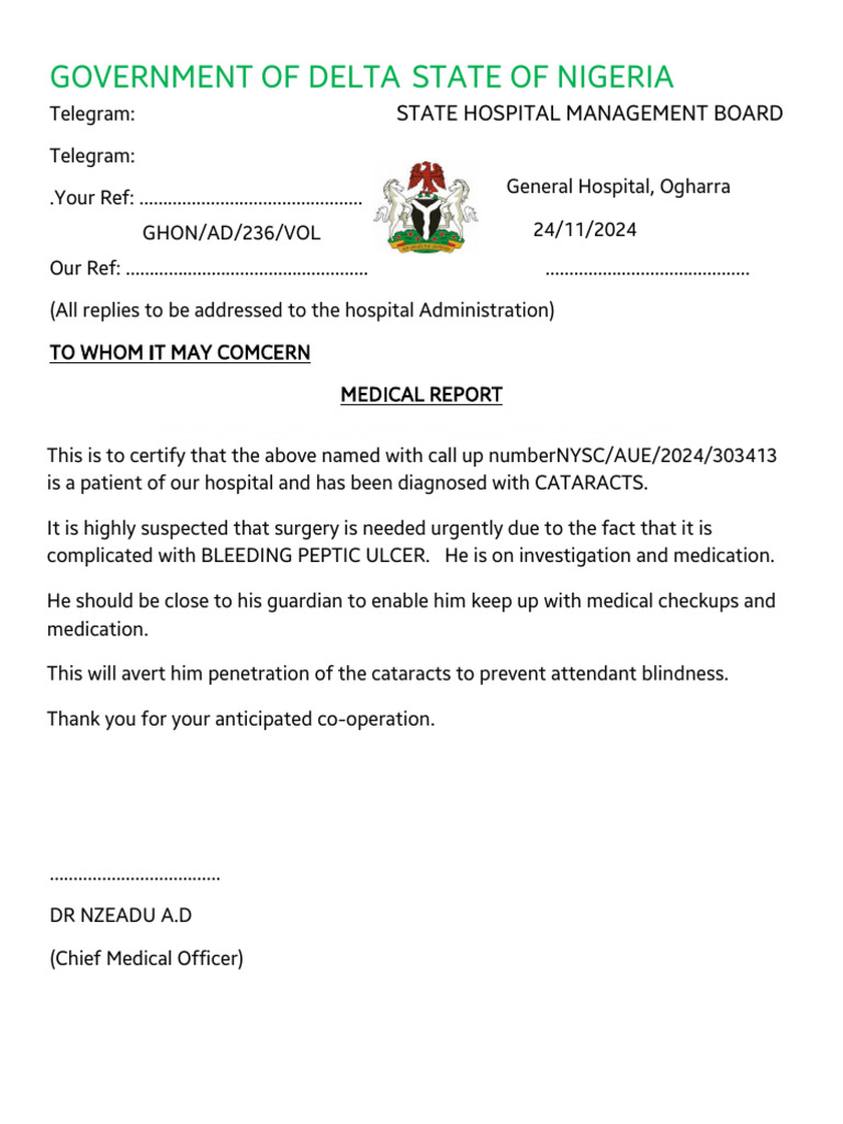 Medical Report for Cataract and Ulcer | PDF