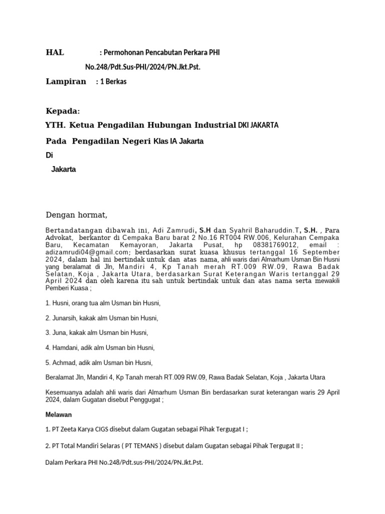 Pencabutan Gugatan PHI | PDF