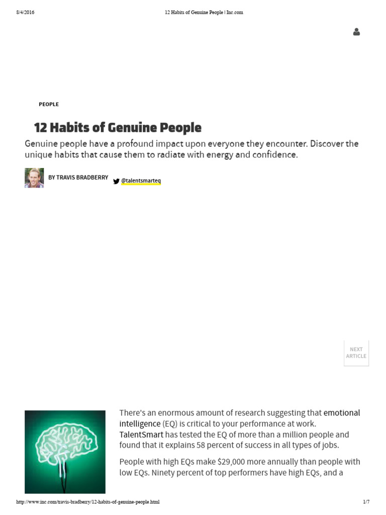 12 Habits of Genuine People | PDF | Emotional Intelligence | Intelligence