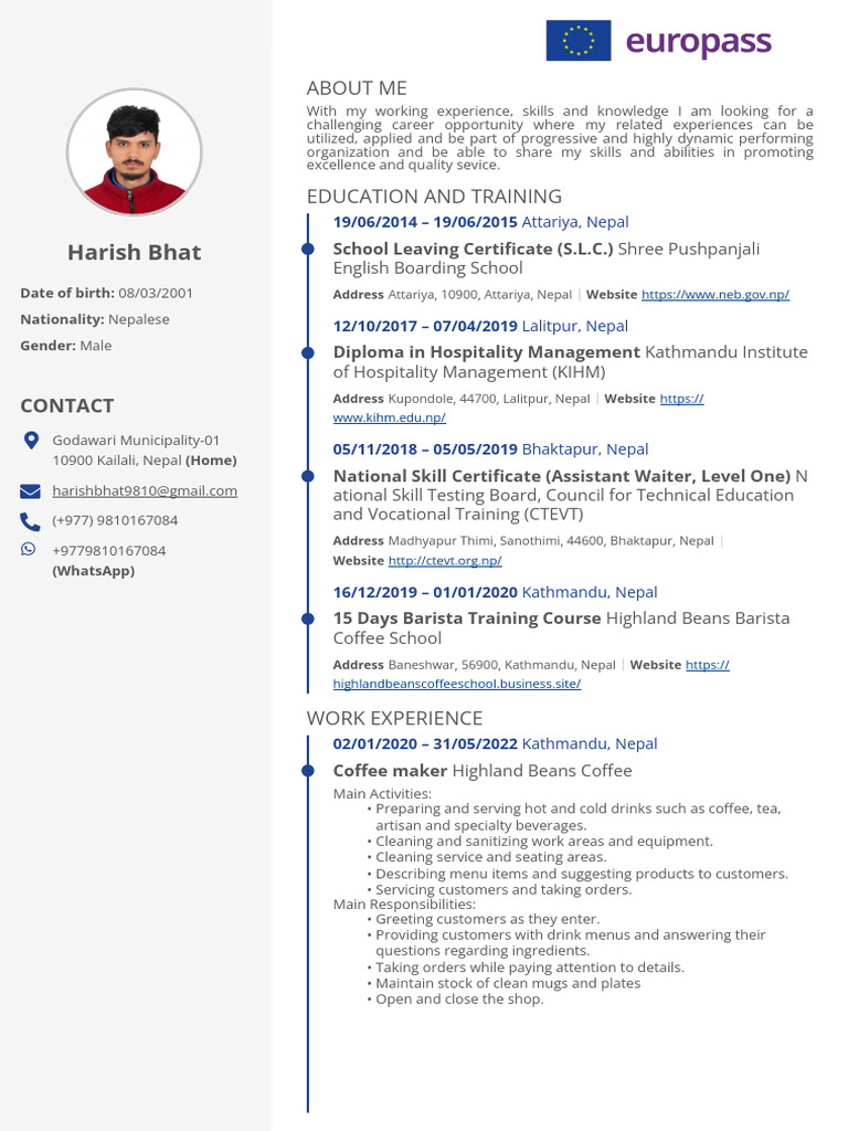 CV - Harish Bhat | PDF | Menu | Waiting Staff