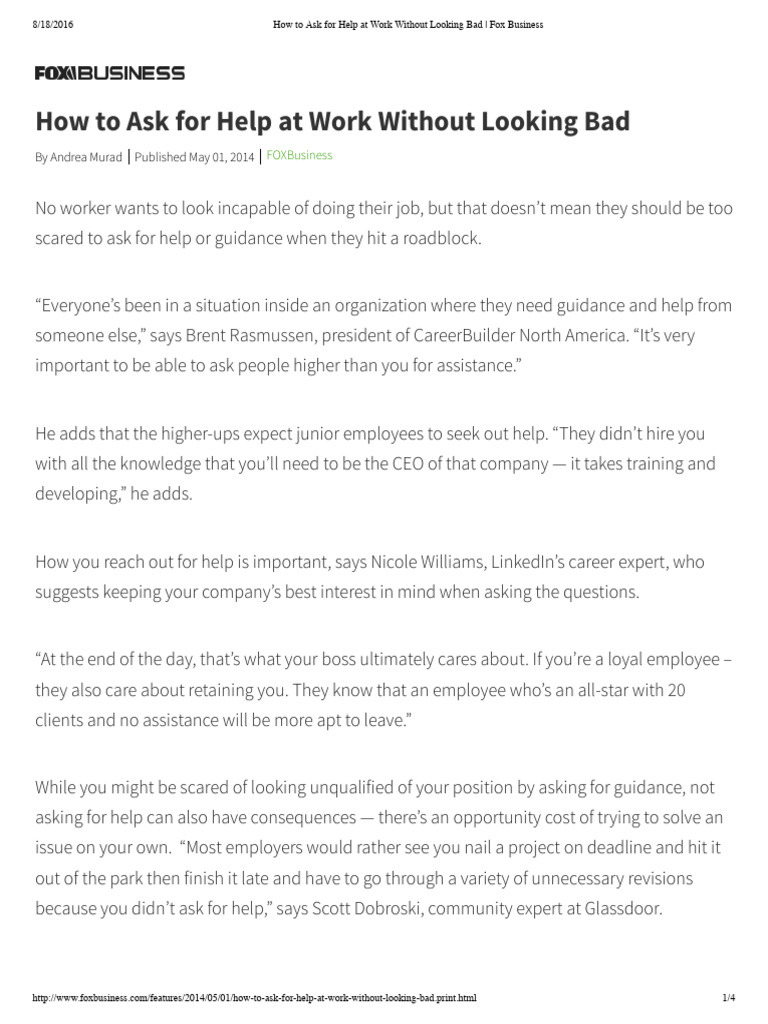 How To Ask For Help at Work Without Looking Bad - Fox Business | PDF ...