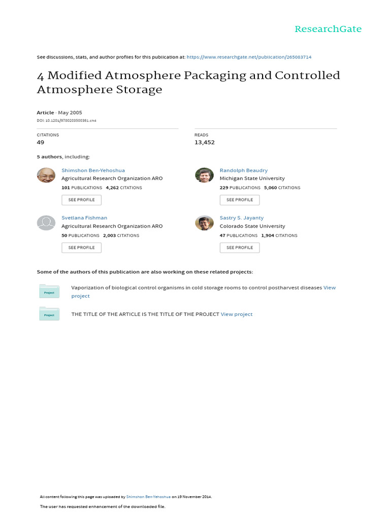 Modified Atmosphere - Packaging | PDF | Carbon Dioxide | Chemistry