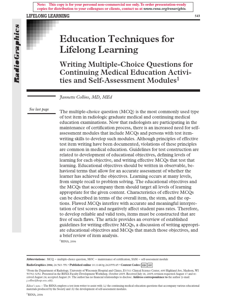 Collins2006 - Writing Multiple-Choice Questions | PDF | Multiple Choice ...