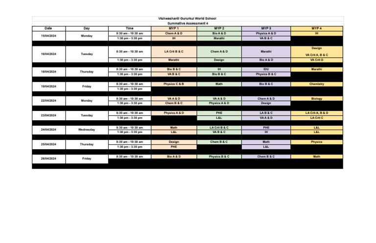 SA4 Time Table | PDF