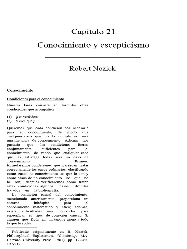 Nozick - Conocimiento y Escepticismo (Sin Notas Al Pie) | PDF | Escepticismo | Conocimiento