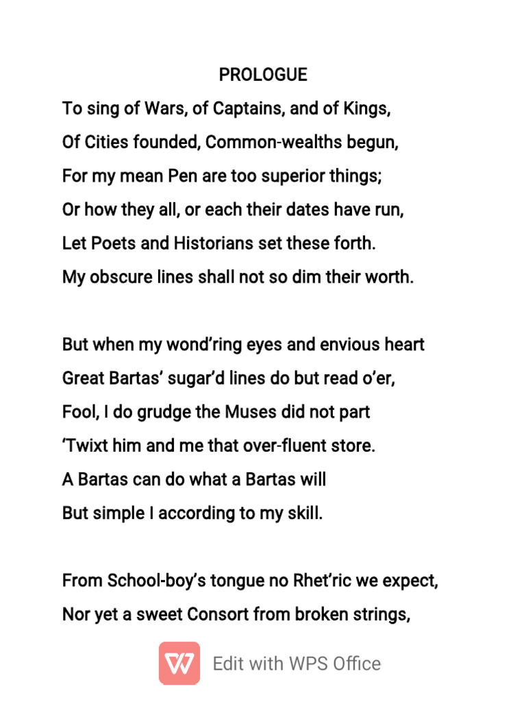 PROLOGUE by Anne Bradstreet Poem | PDF