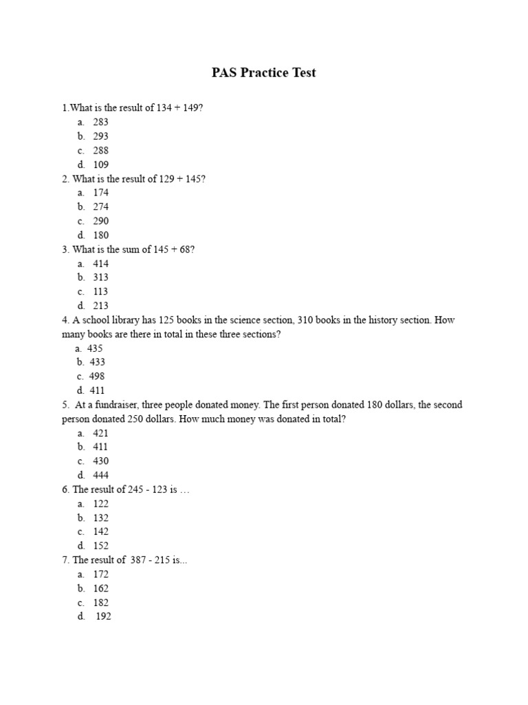 PAS Practice Test | PDF