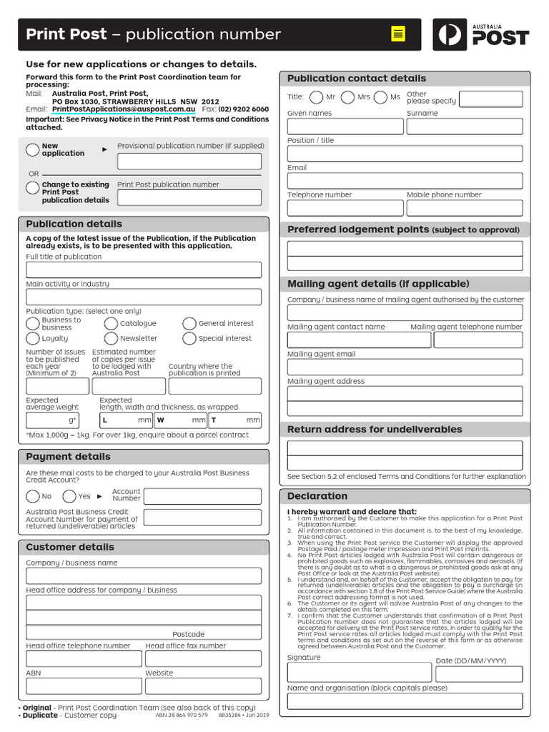 Print Post Application Form | PDF | Contractual Term | Legal Liability