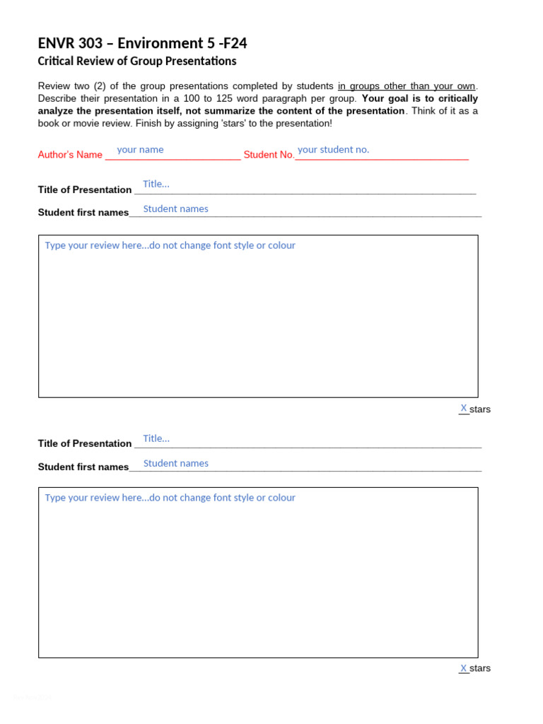 ENVR 303 - Group Presentation Review (Rev3) | PDF