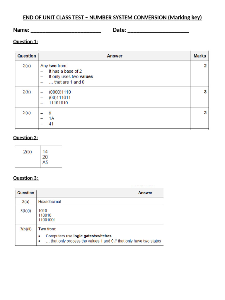 IX-C-CS-2210-Number-Conversion-Test-Marking Key | PDF