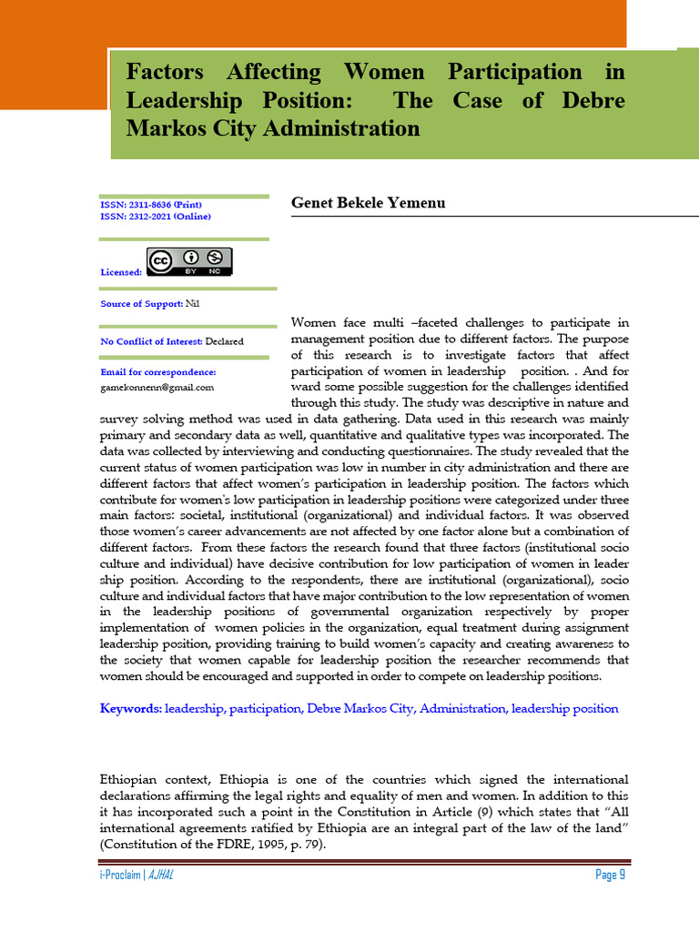 Factors Affecting Women Participation in Leadershi | PDF | Leadership ...