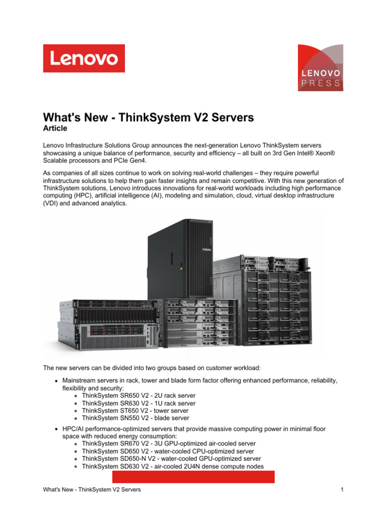 What's New - ThinkSystem V2 Servers | PDF | Supercomputer | Computing