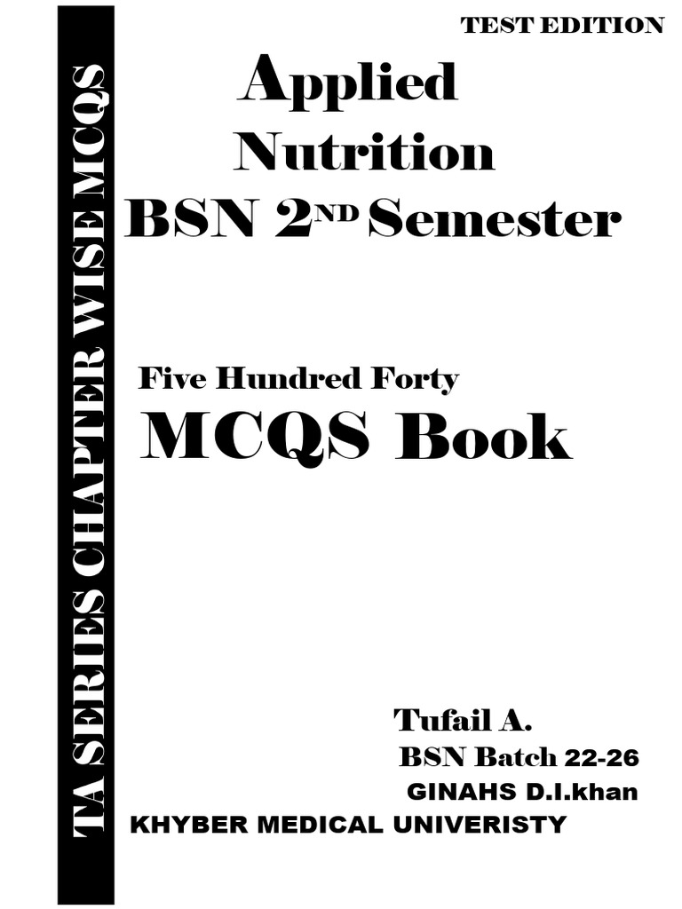 BSN 2nd Semester Applied Nutrition Chapter Wise Mcqs Book by Ta Series ...