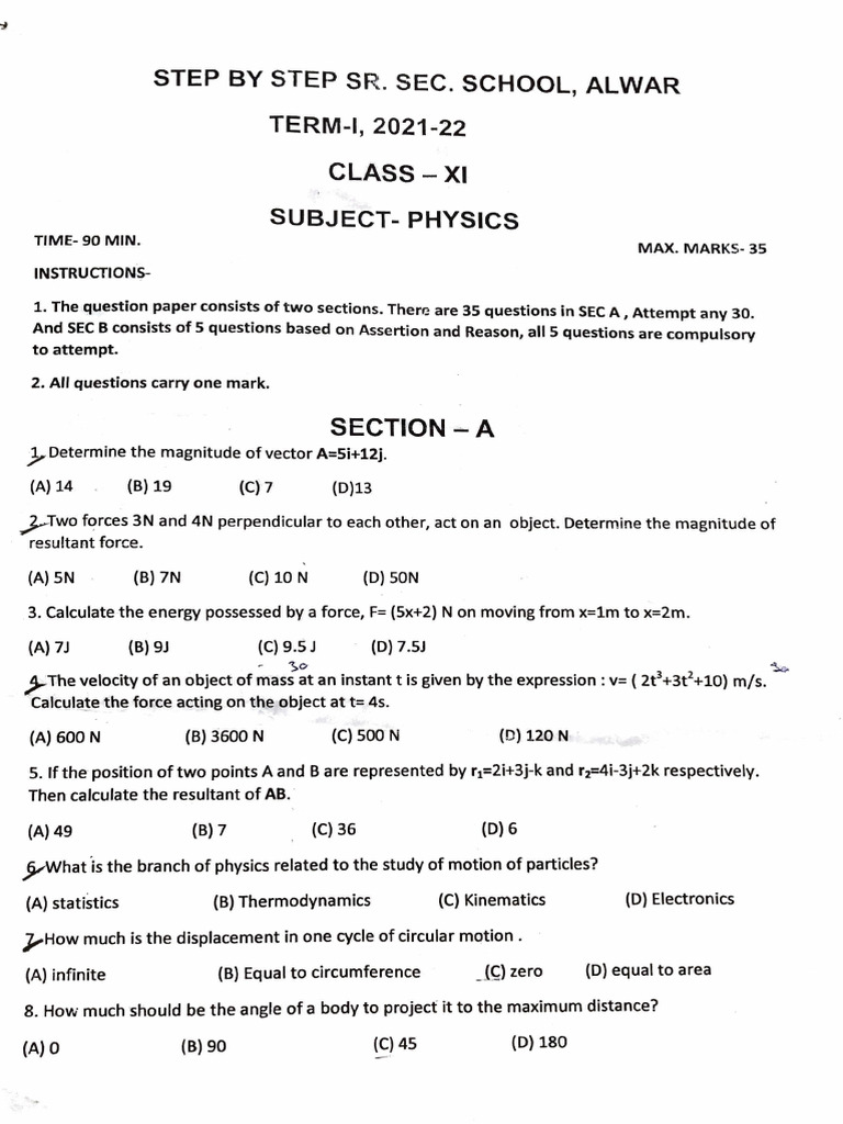11th Physics Term 1, 2021 | PDF | Force | Mechanics
