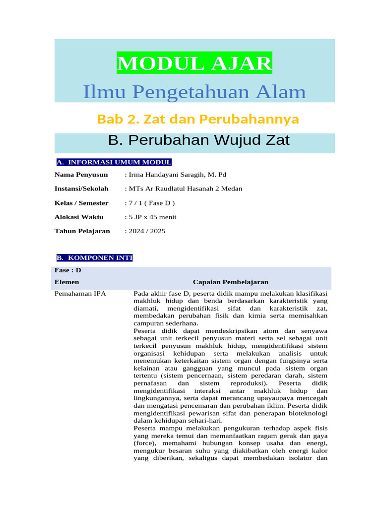 MA Bab 2. Zat Dan Perubahannya - B. Perubahan Wujud Zat | PDF