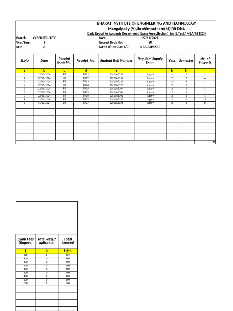 Exam Fee Collection Report 2024 | PDF