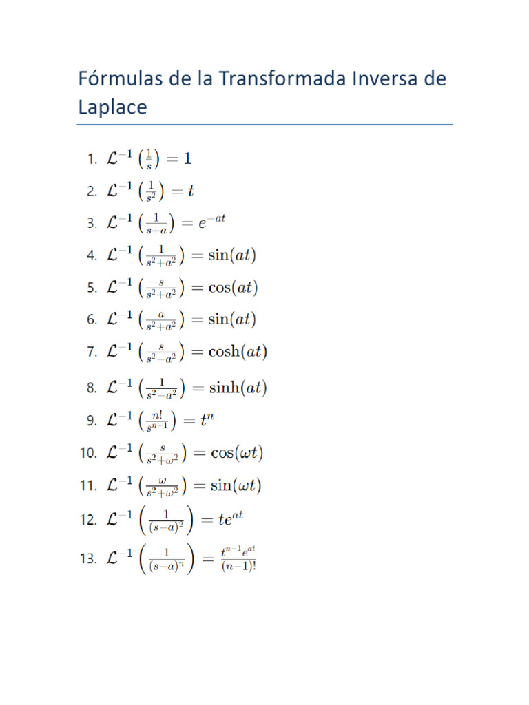 Transformada Inversa Laplace Formulas | PDF
