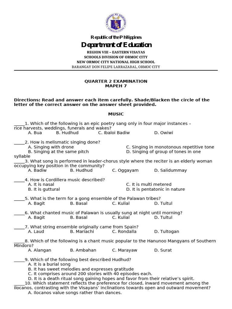 2nd Quarter Examination Mapeh | PDF | Foods