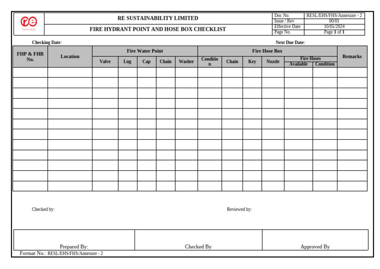 Annexure 2 Fire Hydrant & Hose Box Checklist | PDF