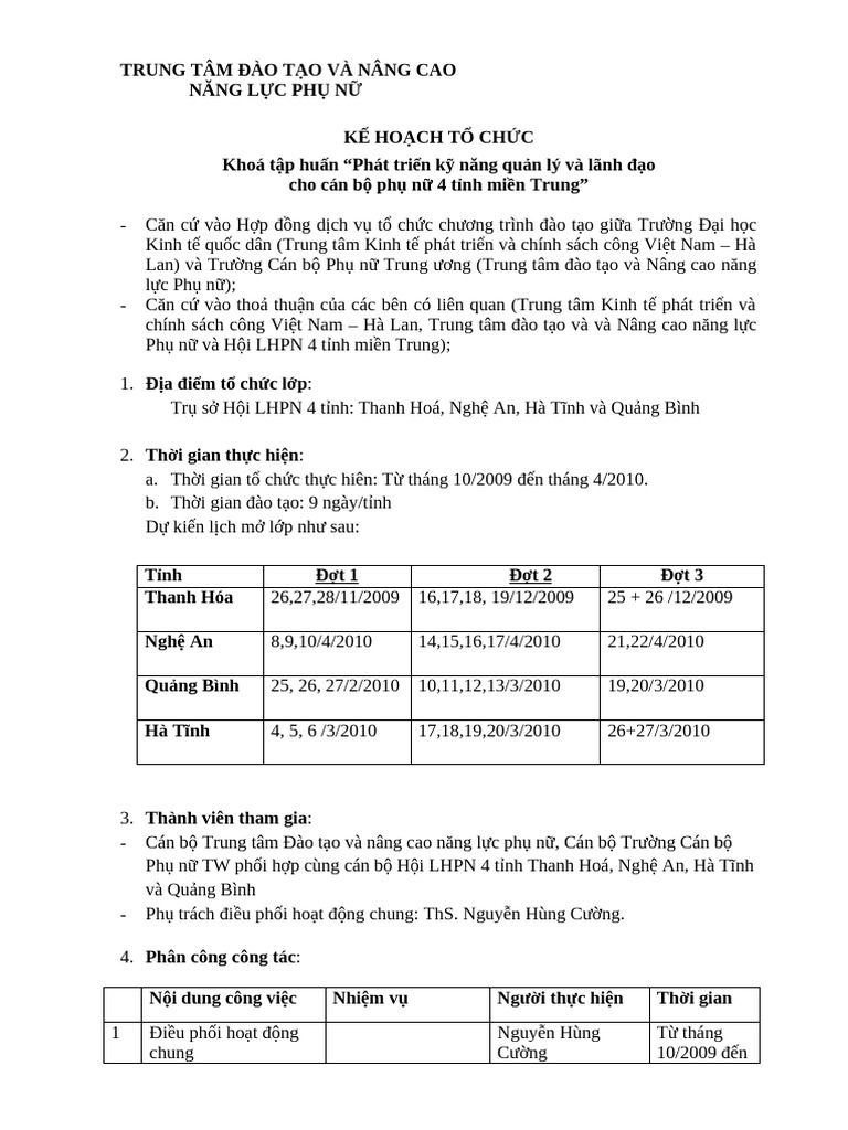Ke Hoach To Chuc Lop Ky Nang Lanh Dao | PDF