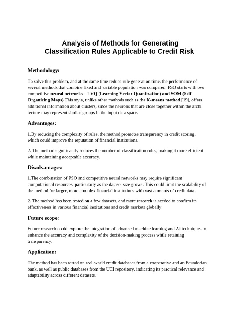 Analysis of Methods For Generating Classification Rules Applicable To Credit Risk | PDF | Data ...