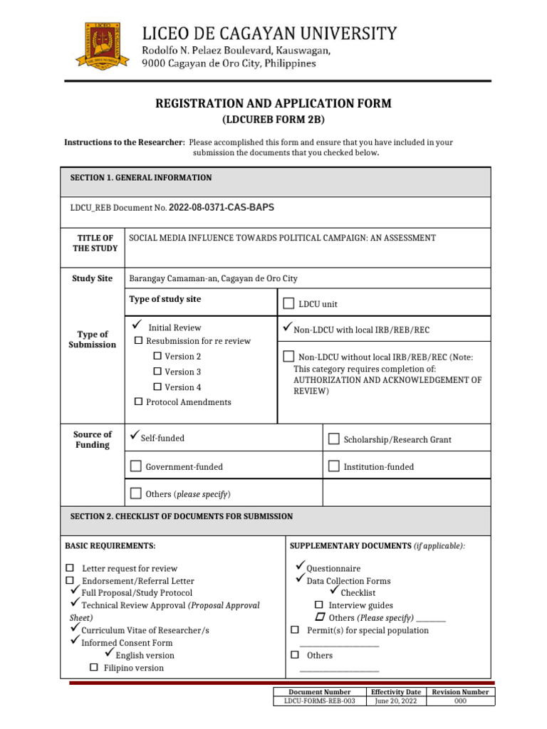 LDCU FORMS REB 003 Registration and Application Form V2.0 - 2B | PDF