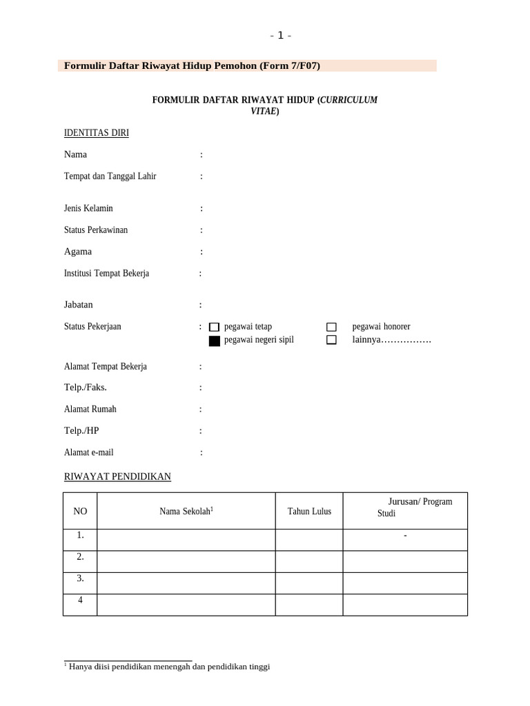 Formulir CV Pemohon | PDF