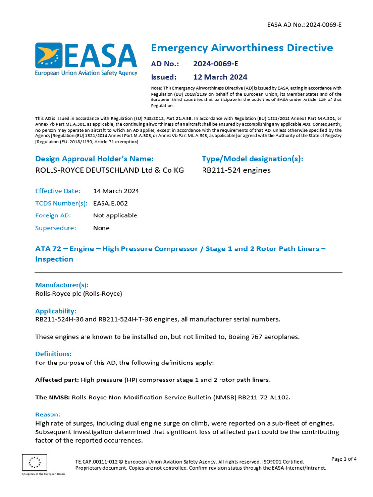 EASA_EAD_2024-0069-E_1 | PDF | Aviation