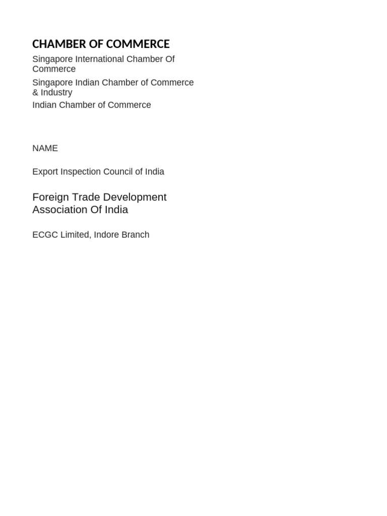 Indian Chamber of Commerce Contacts | PDF