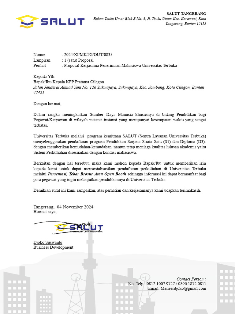 Surat Ijin Sosprom KPP - KPP Pratama Cilegon | PDF