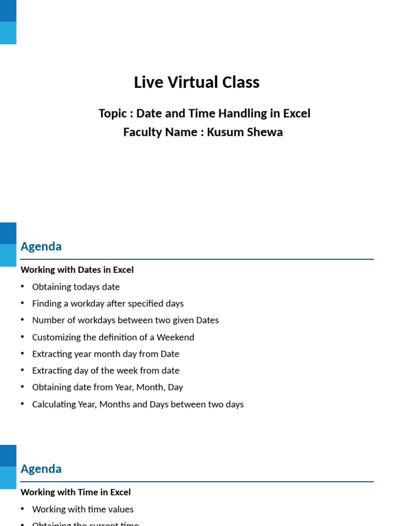 Excel Date and Time Handling Class | PDF | Workweek And Weekend | Microsoft Excel