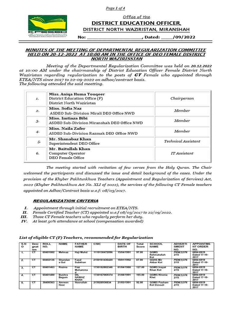 Female Teacher Regularization | PDF