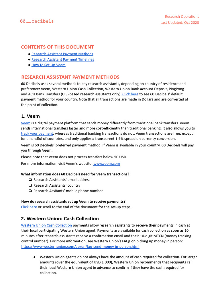 60dB Researcher Payment Methods | PDF | Wire Transfer | Banks