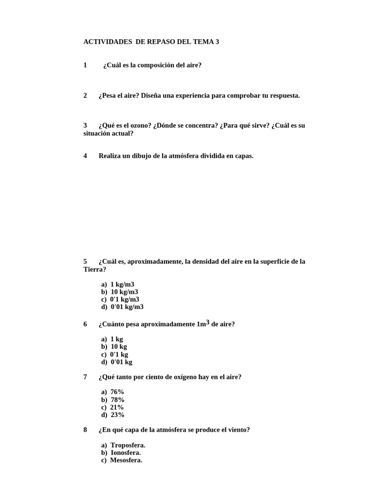 Actividades de repaso sobre la atmósfera | PDF | Atmósfera | Atmósfera ...